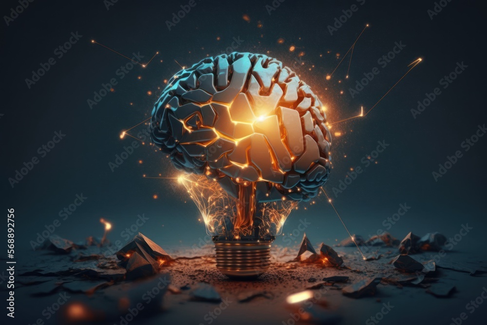 Brain Bulb, Creative Idea with Brain and Light Bulb, machine learning, generative by AI Stock ...