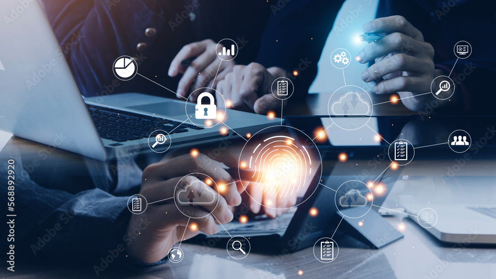 businessmen Fingerprint scanning and biometric authentication ...