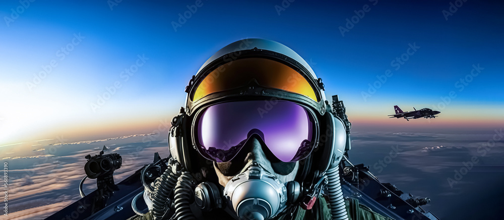 Pilot in flight. Pilot Wearing Mask And Helmet In Cockpit Of Fighter ...