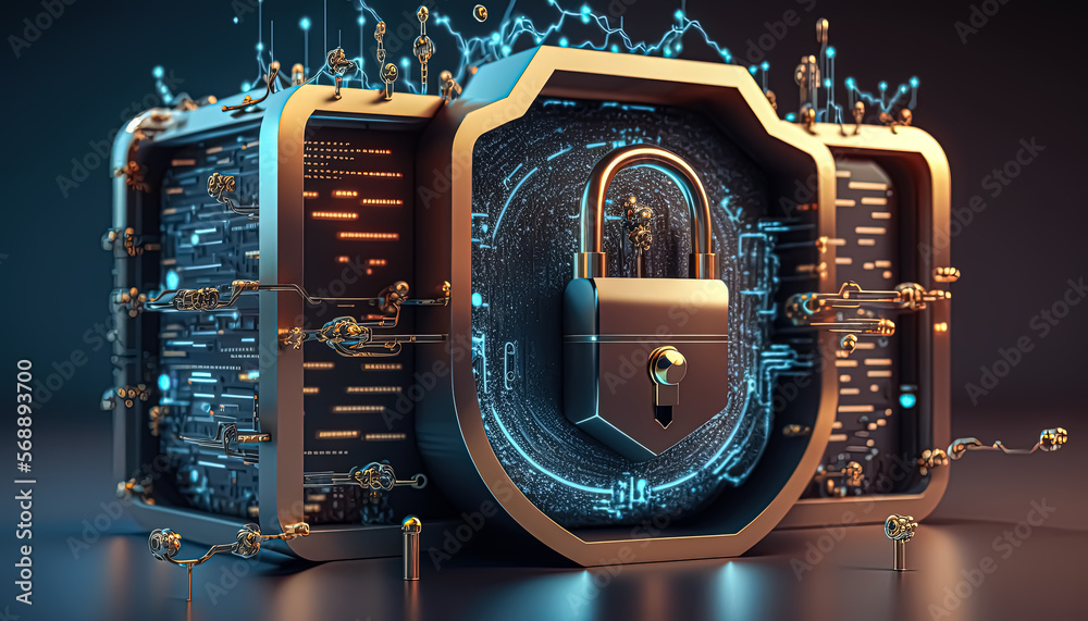 Protect and Secure your Data A 3D Render of a Modern Data Center, Data ...