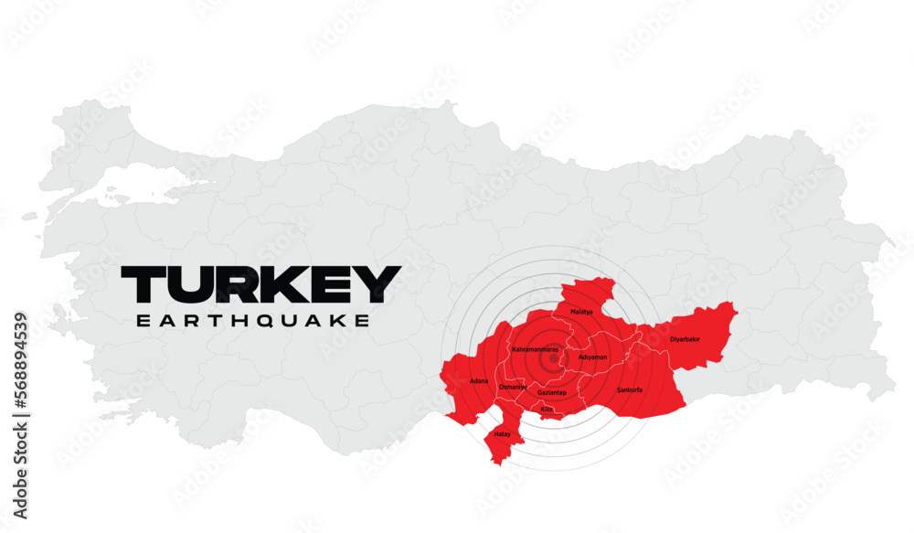 Turkey earthquake. Central fault line. Affected cities infographic ...
