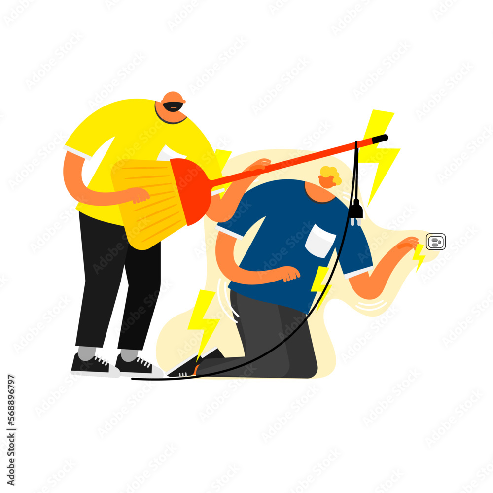 Cartoon of electrical shock accident. Stock Vector | Adobe Stock