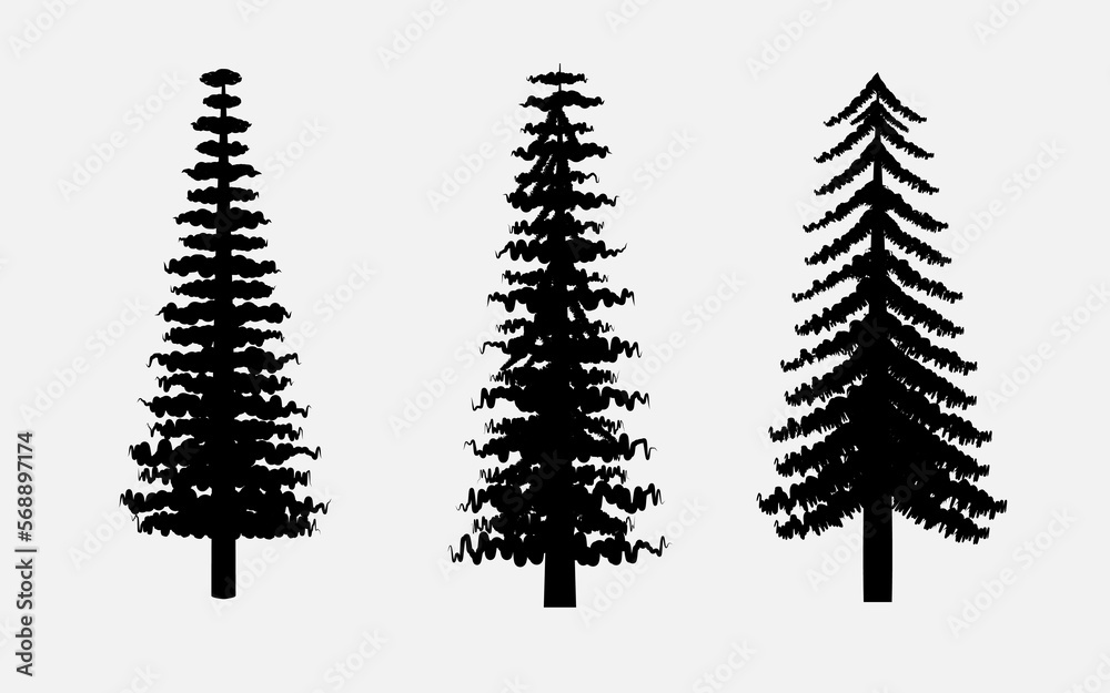 tree set, pine set, tree, pine, plant, tree silhouette, tree vector ...