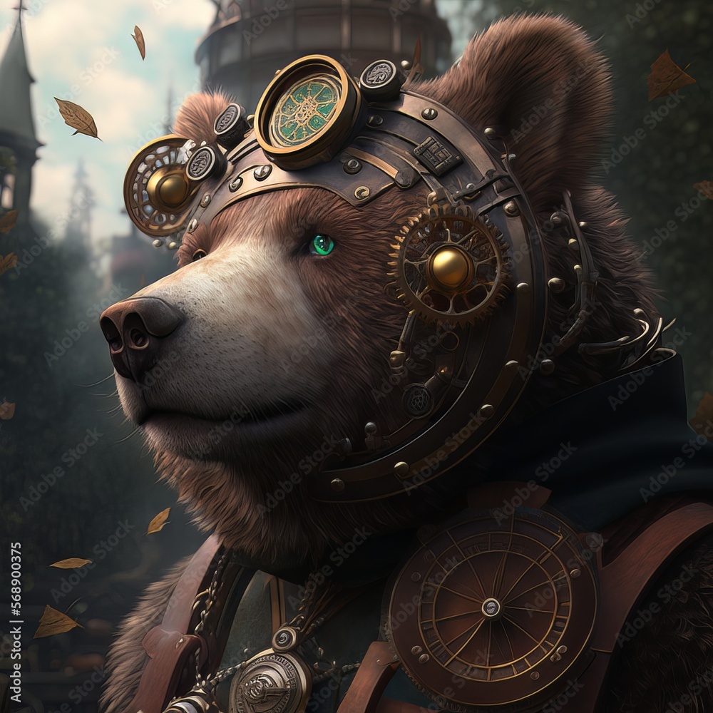 steampunk bear ultra realistichd-denois Stock Illustration | Adobe Stock
