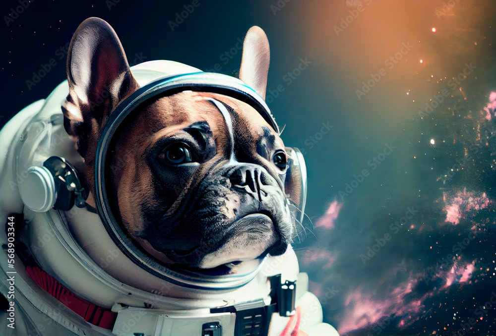 Cute French Bulldog dressed as astronaut in the space. generative ai ...