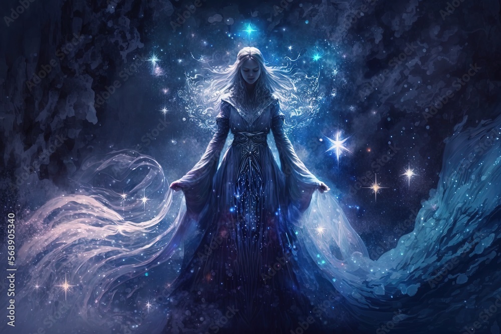 Ancient Celtic powerful fairy in magic wood with magic energy emerge as ...