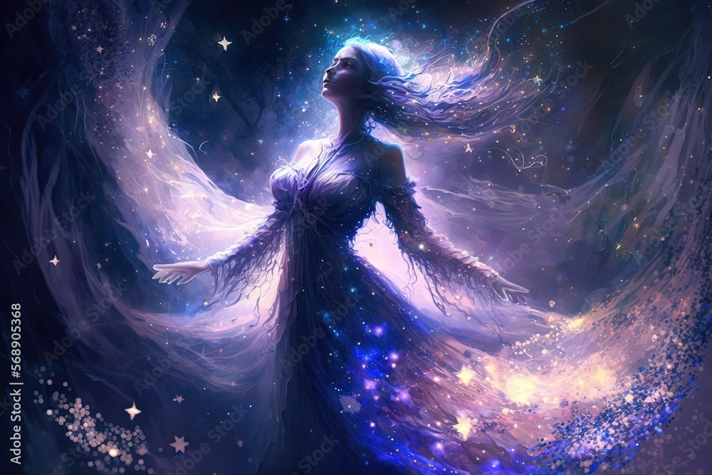 Ancient Celtic powerful fairy in magic wood with magic energy emerge as ...