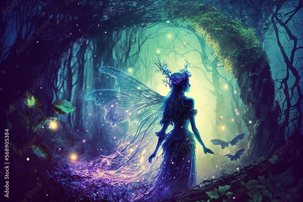 Ancient Celtic powerful fairy in magic wood with magic energy emerge as ...