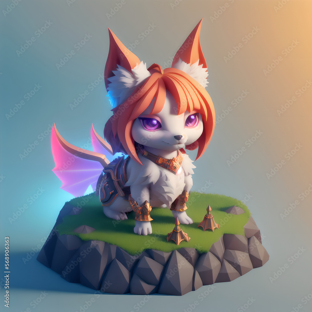 Tiny cute figure of scandinavian godess Freyja as a fox, 3D concept ...