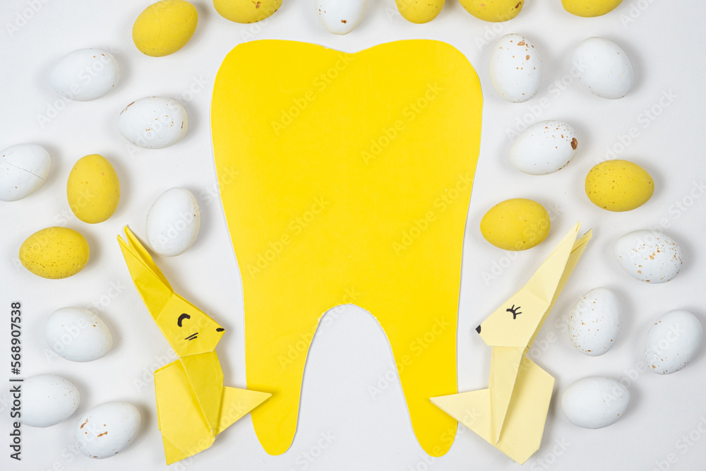Easter and dentistry - tooth and hares made of paper, origami and ...