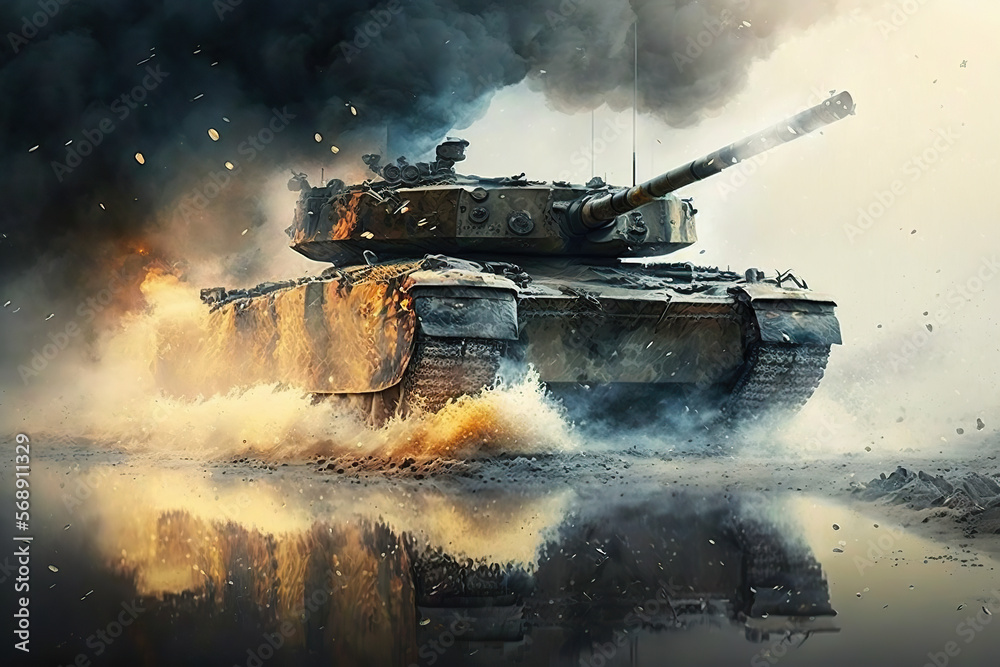 Leopard 2 main battle tank in combat. Generative AI. Stock Illustration ...