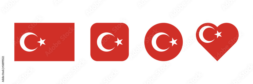 Turkey flag. Turkey flag in different shape. Türkiye symbol set ...