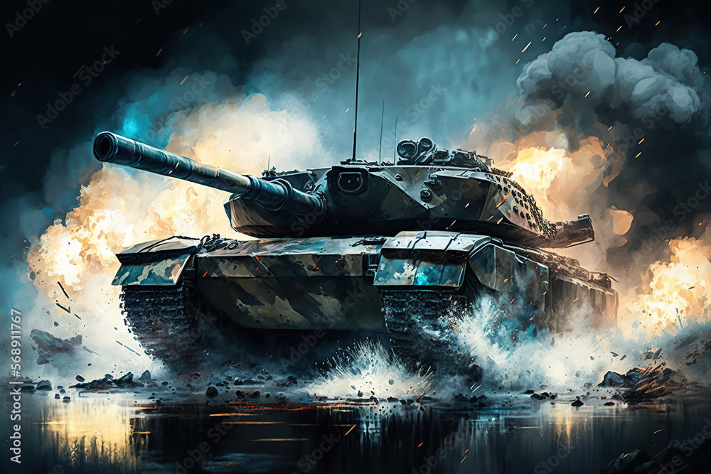 Leopard 2 main battle tank in combat. Created with generative AI ...