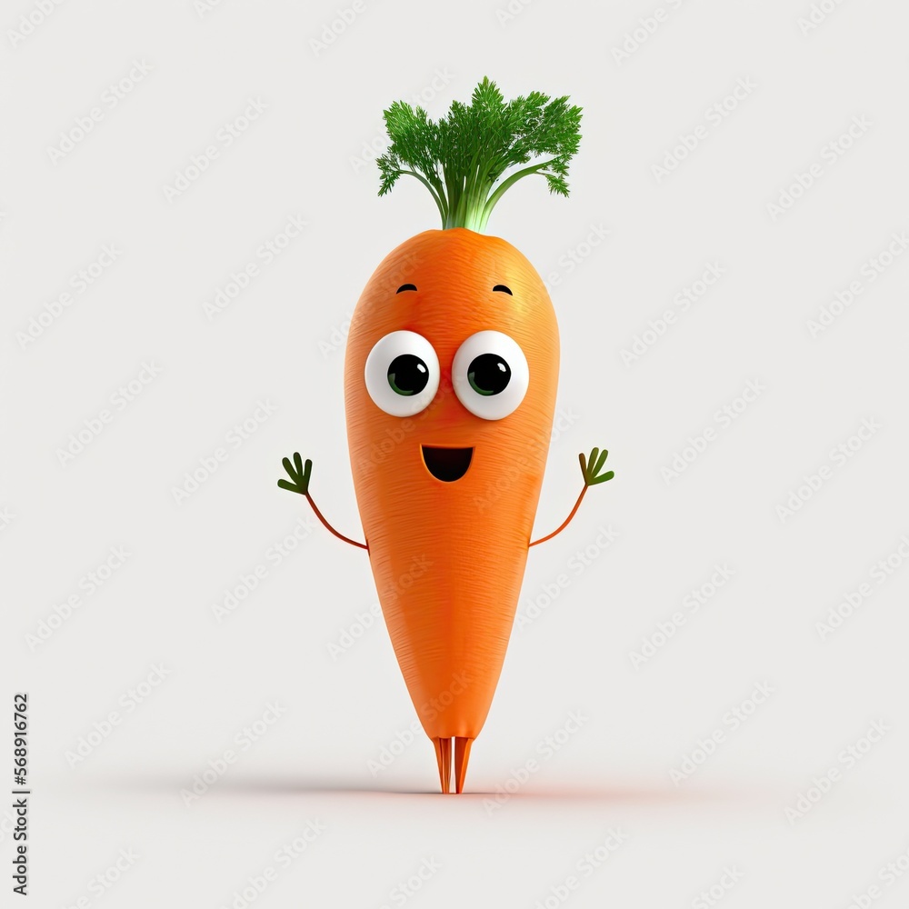 Cute Cartoon Carrot Character on a White Background (Generated with AI ...