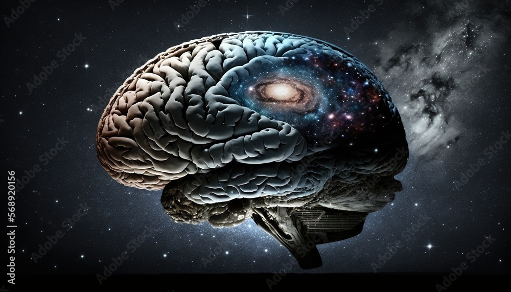 a computer generated image of a human head with a galaxy in the middle ...