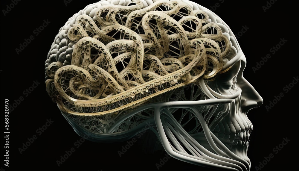 a model of a human head with a braid in the middle of the brain and the ...