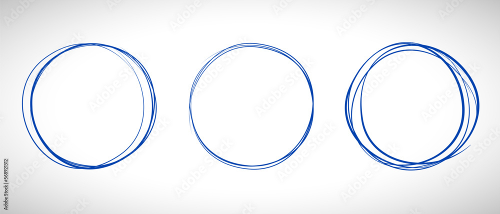 Vecteur Stock Navy blue circle line hand drawn set. Highlight hand ...