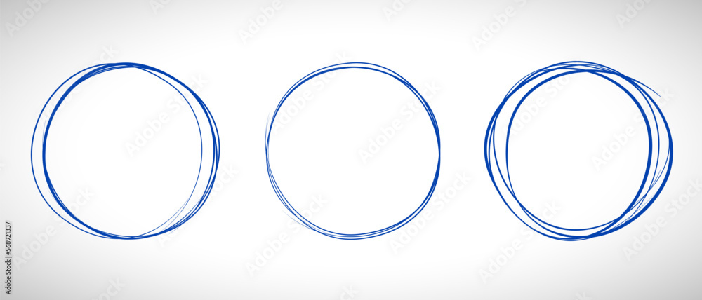 Navy blue circle line hand drawn set. Highlight hand drawing circle on ...