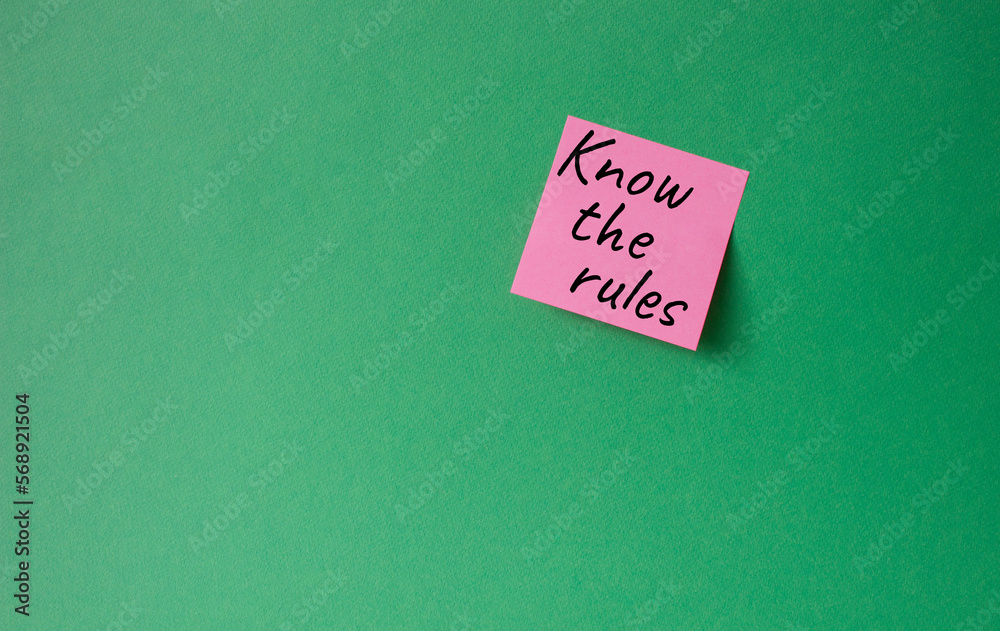 Know the rules symbol. Concept words Know the rules om pink steaky note ...