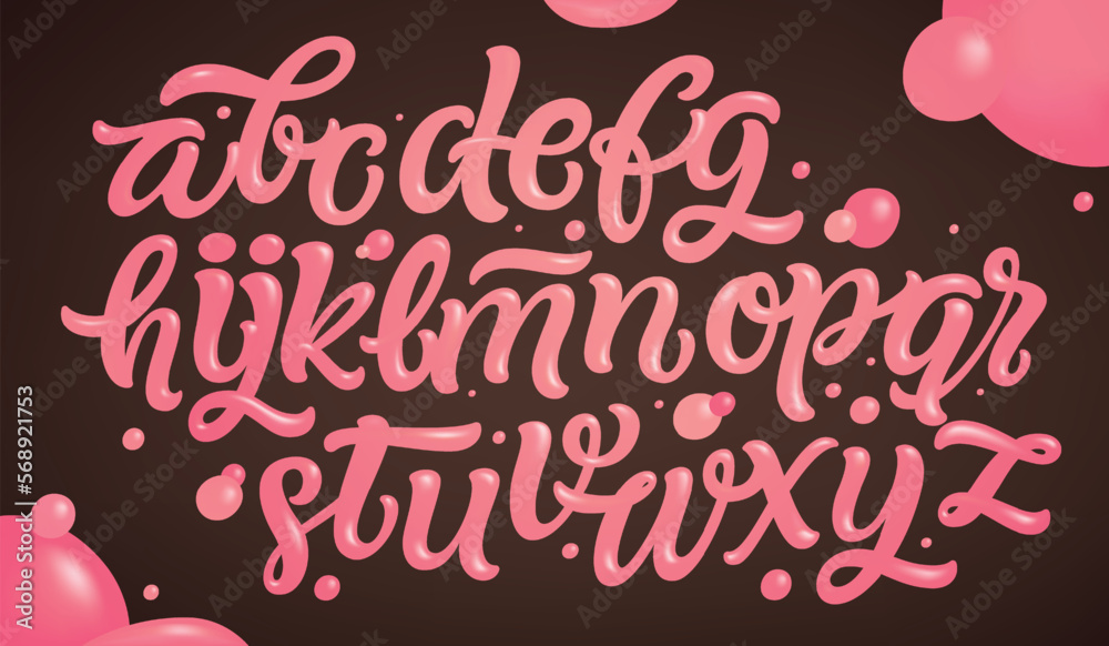 Bubble Gum Alphabet Set. Decorative Typography. Pink Font on Dark ...