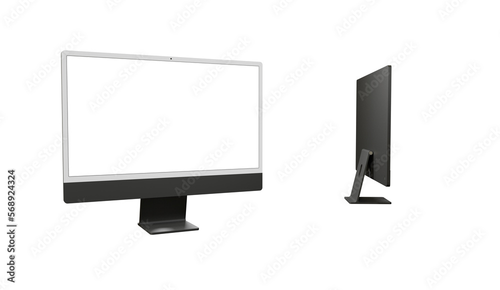 Computer monitor display with empty screen isolated on transparent ...