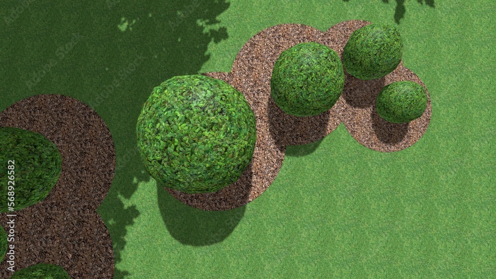 3D illustration of a modern landscape design of a city square. Computer ...