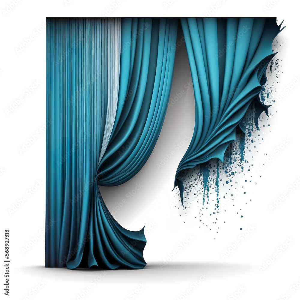 Blue curtain isolated on a white background - design element banner ...