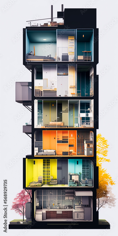 cross section of modern tetris modular apartment tower Stock ... cross section of modern tetris modular apartment tower Stock ...