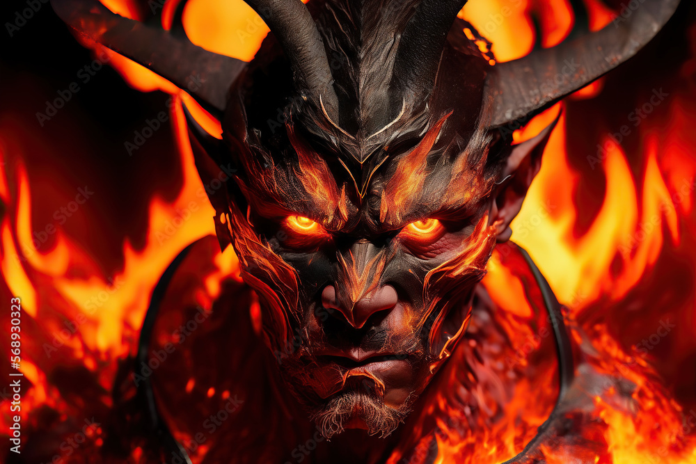 Realistic Hellfire Portrait of the Malevolent Satan Generative AI 3D ...