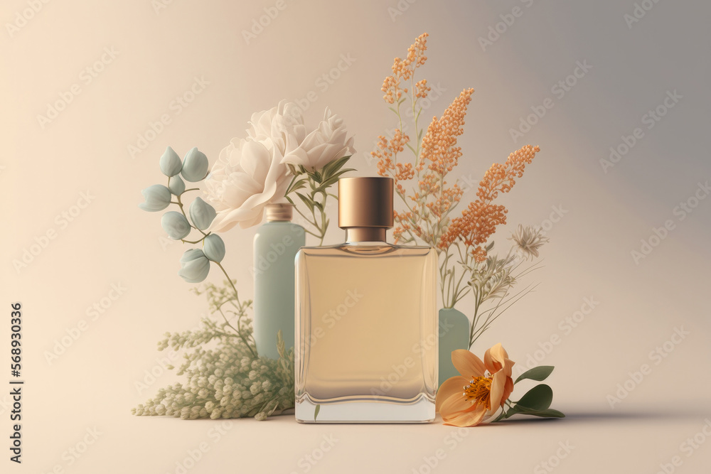 Perfumery, summer fragrance concept made with perfume bottle and ...