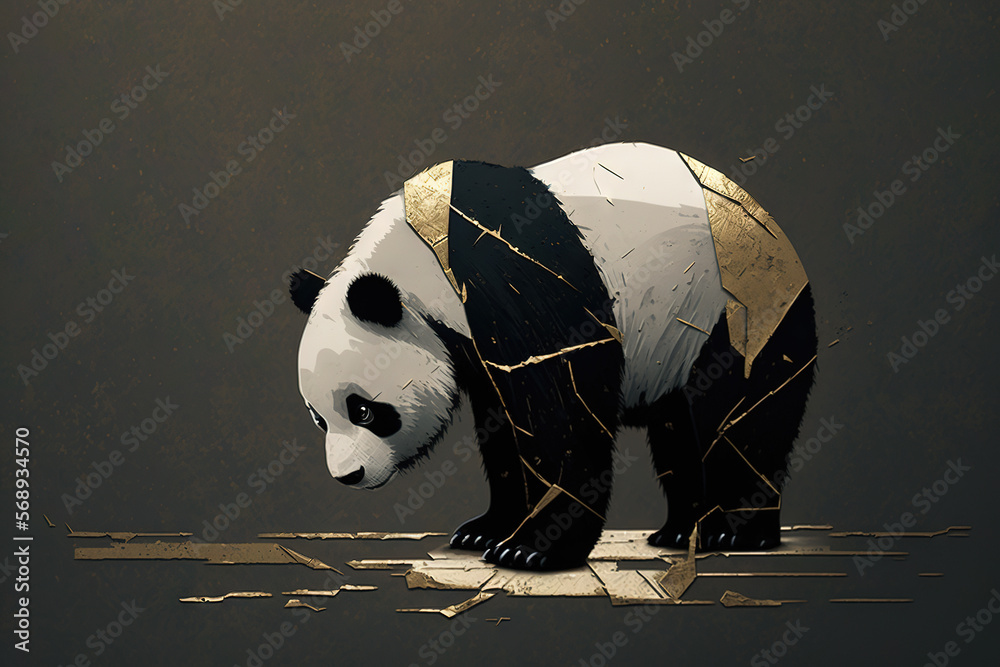 Minimalist Kintsugi Panda Background Texture - Kintsugi Animals ...