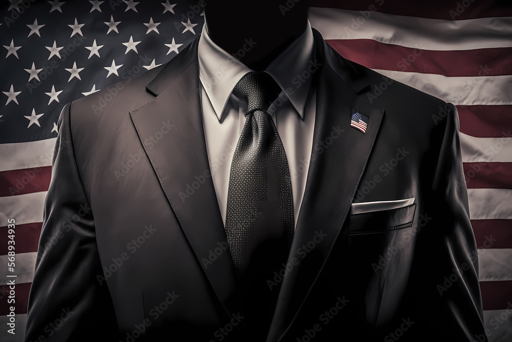 Incognito Man without face in suit background of USA flag. Concept ...
