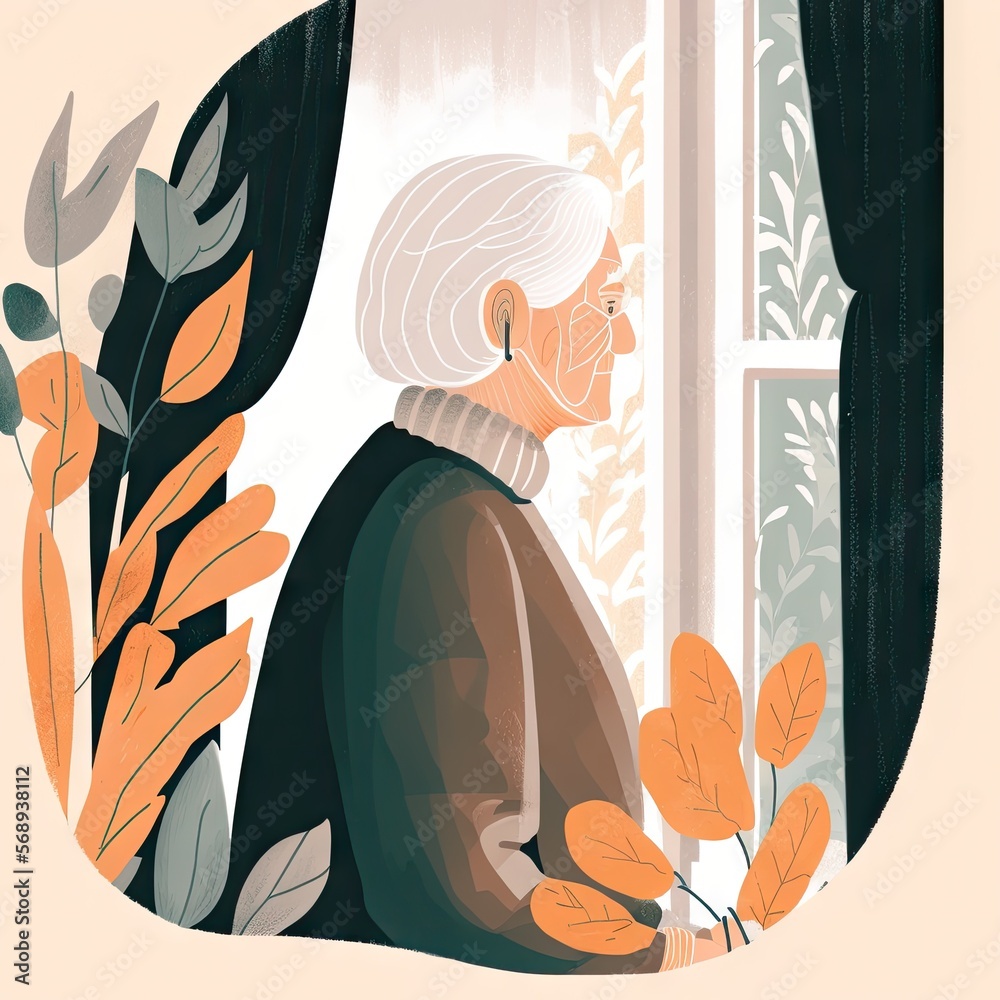 A beautiful senior citizen woman spending all day at the window during ...