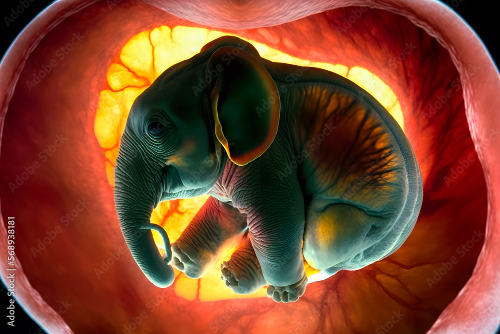 Elephant embryo in the placenta of the uterus of a female pet. Generative AI technology. Stock ...