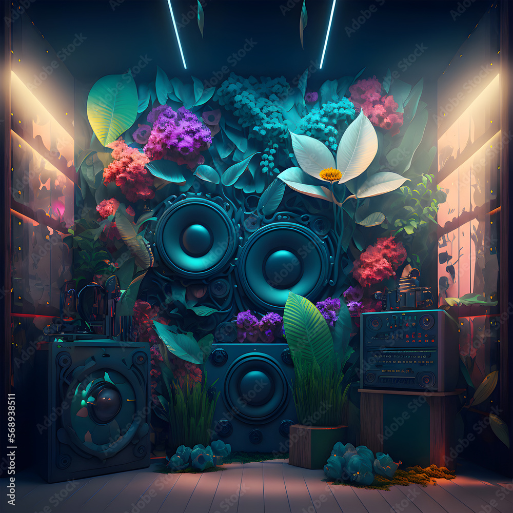 Sistema de sonido acústico futurista de alta fidelidad. Generado por Ai ...