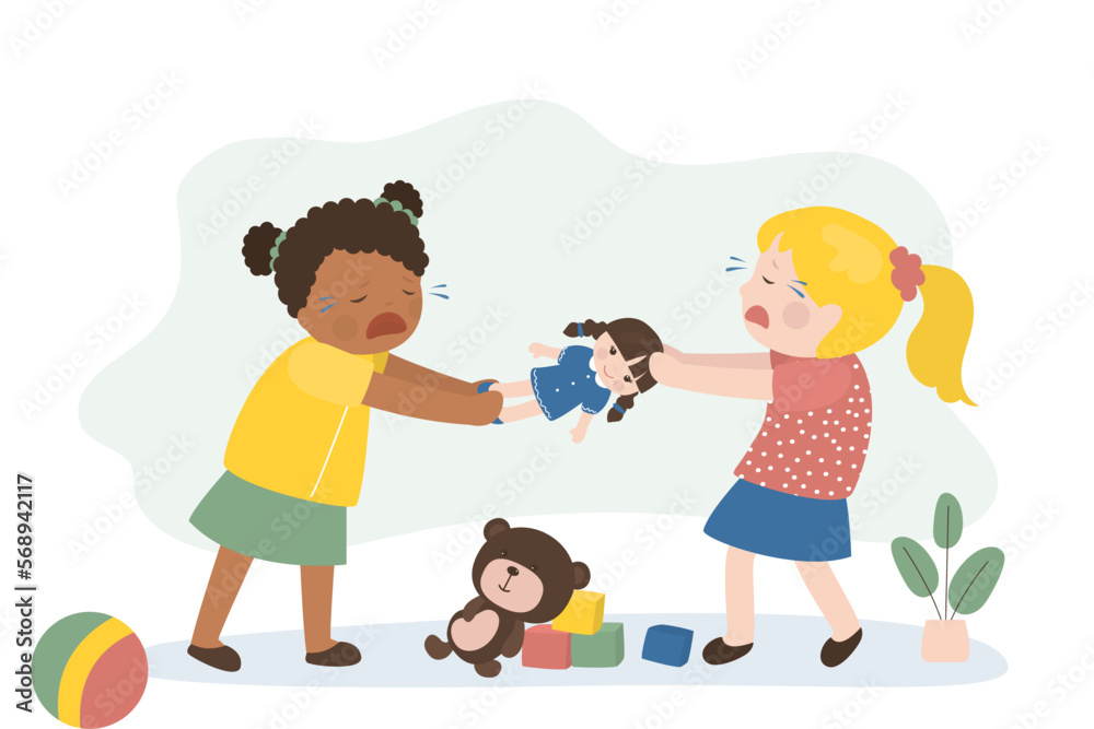 Kids Fighting Over Toys Clipart