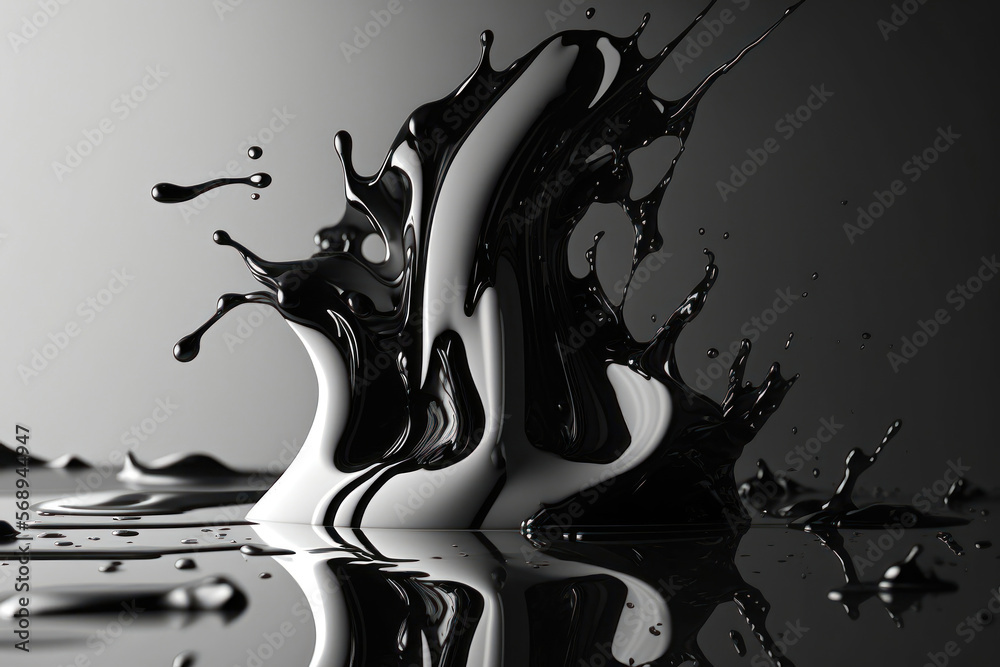 Abstract background of drops of black and white liquid in 3d style. AI ...