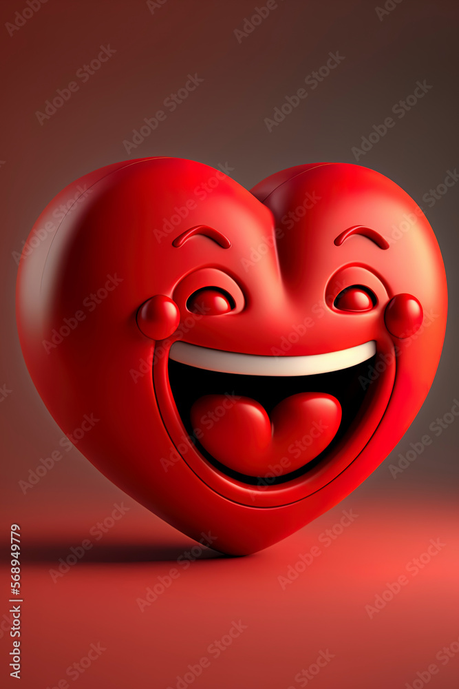 red funny heart emoji face, red background, smiling is in love, heart ...