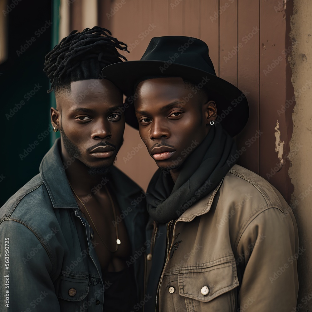 Young aged fashionable black gay couple deep in love and intimate ...