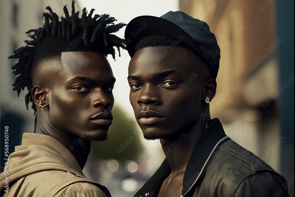 Young aged fashionable black gay couple deep in love and intimate ...