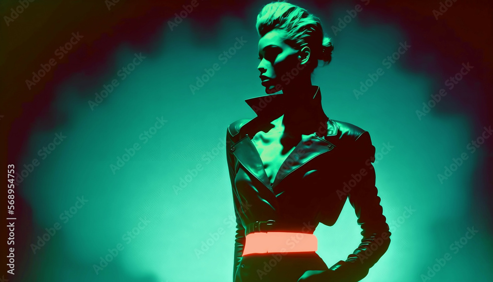 beautiful neo retro fashion woman model isolated in neon lights ...