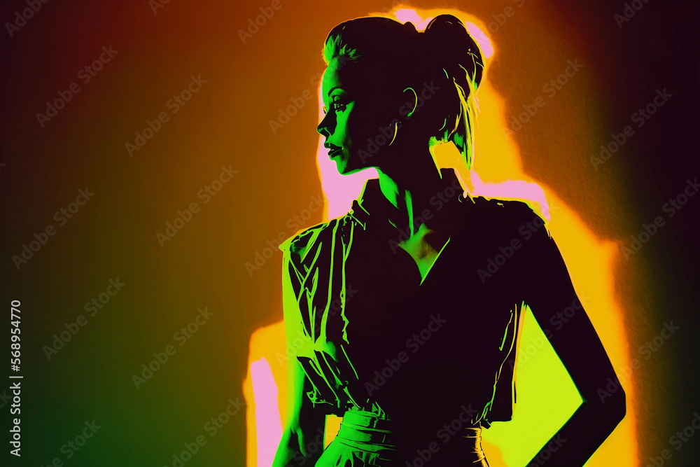 beautiful neo retro fashion woman model isolated in neon lights ...