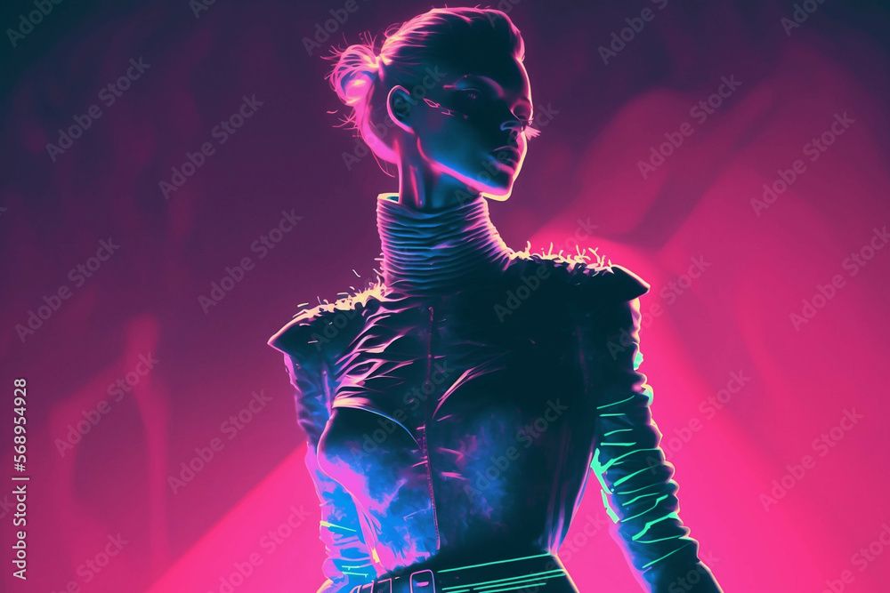 beautiful neo retro fashion woman model isolated in neon lights ...
