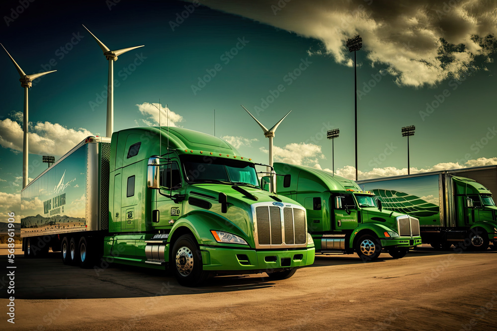 Green truck fleet fueling at a renewable energy station, generative ai ...