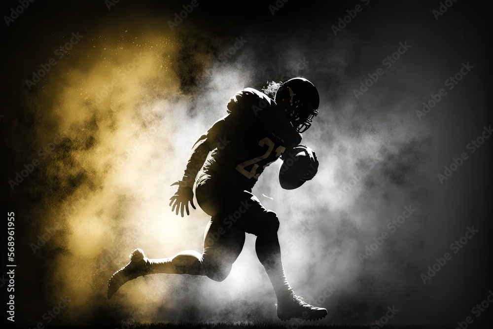 Silhouette of an American Football Player Running with the Ball, Black ...