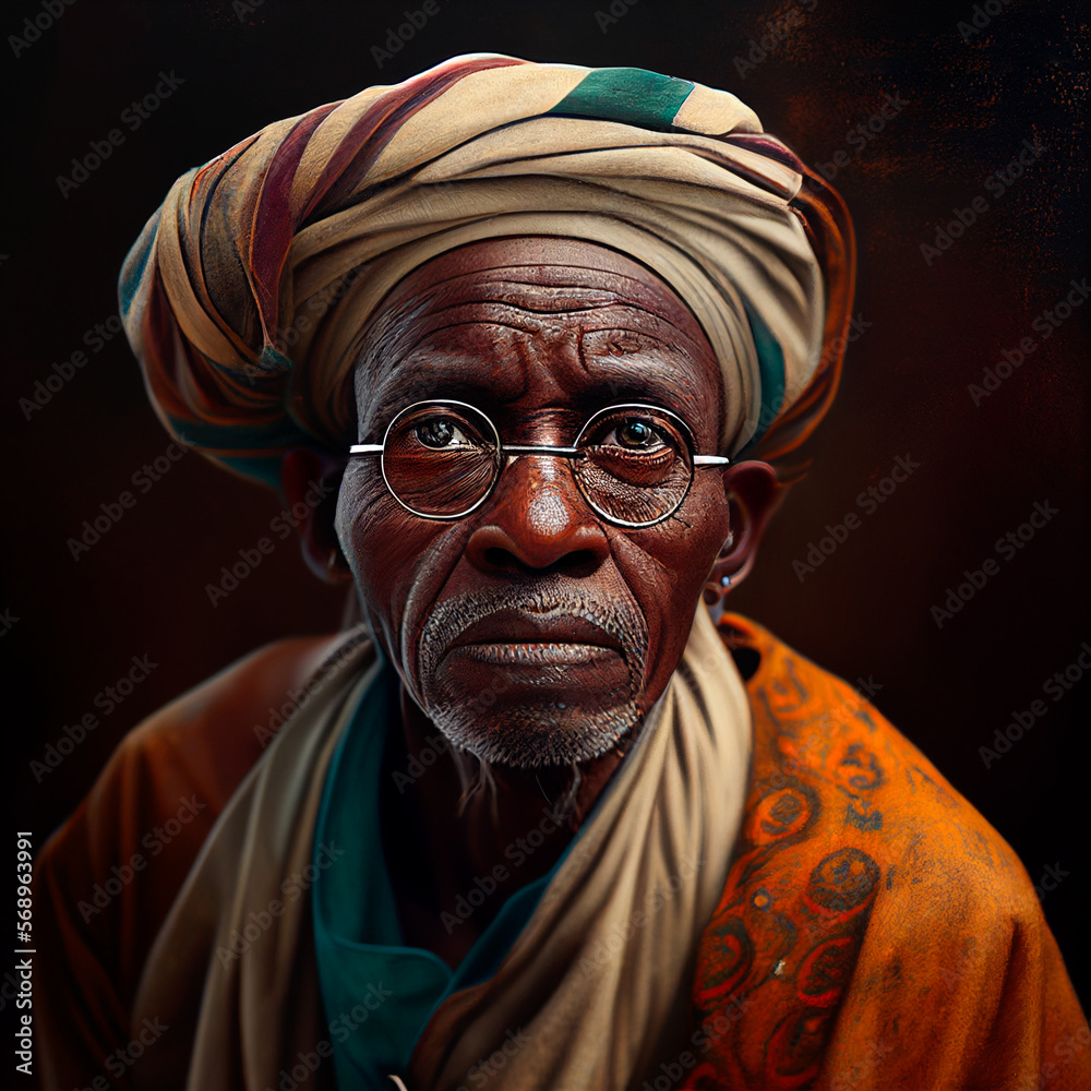 Generative AI illustration of a portrait of senior african villager man ...