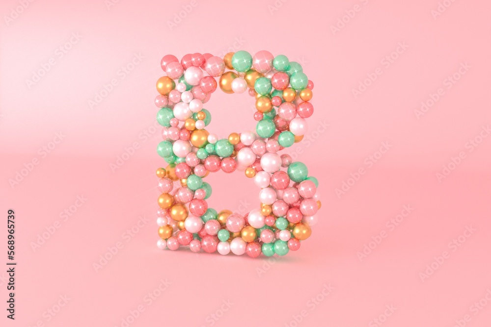 Letter B made of glass balls, pastel pearls, crystal jewels and gold ...