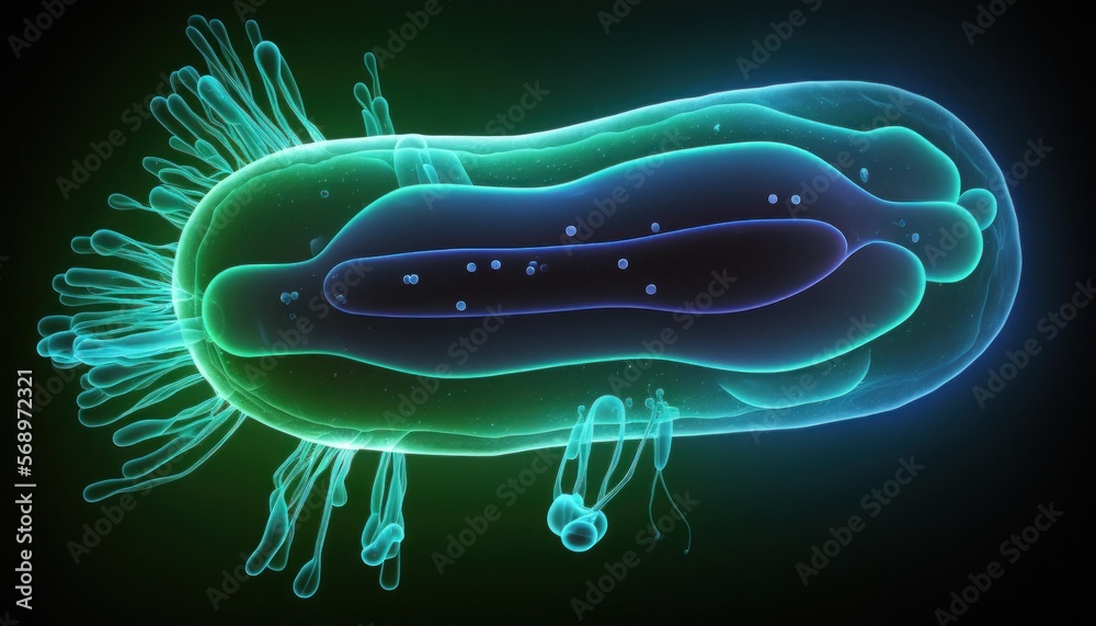 Bioluminescent bacterias. Generative AI illustration. Stock ...