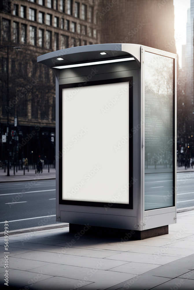 public advertisement board space on glass booth in the street as empty ...