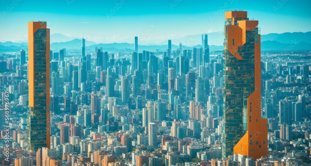 Megalopolis mega city future with huge skyline of skyscrapers, bright ...